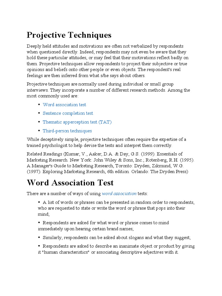 Projective Techniques | PDF | Id | Psychological Concepts