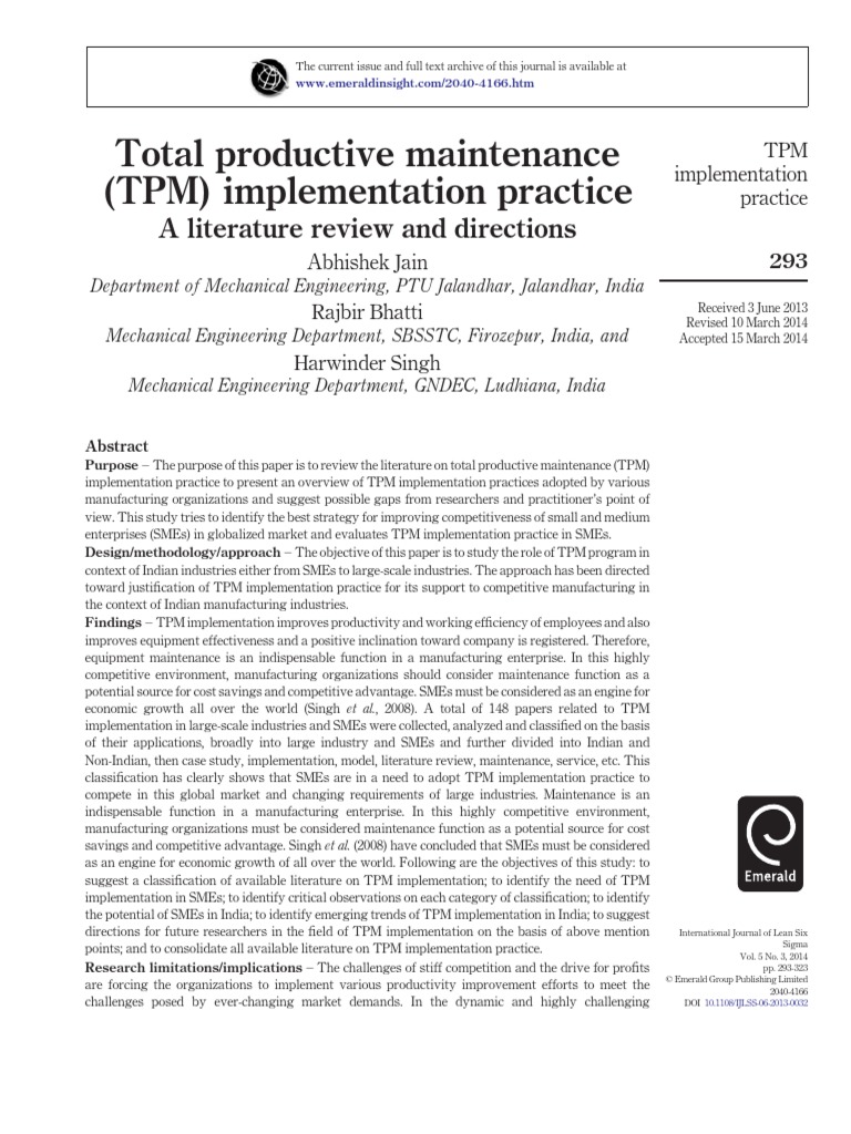 Total Productive Maintenance (TPM) Implementation Practice: A ...