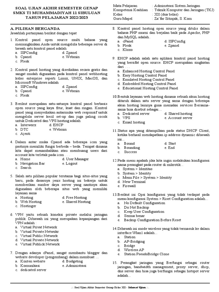 Soal Akhir Semester Genap ASJ Kelas XII ASLI Banget | PDF