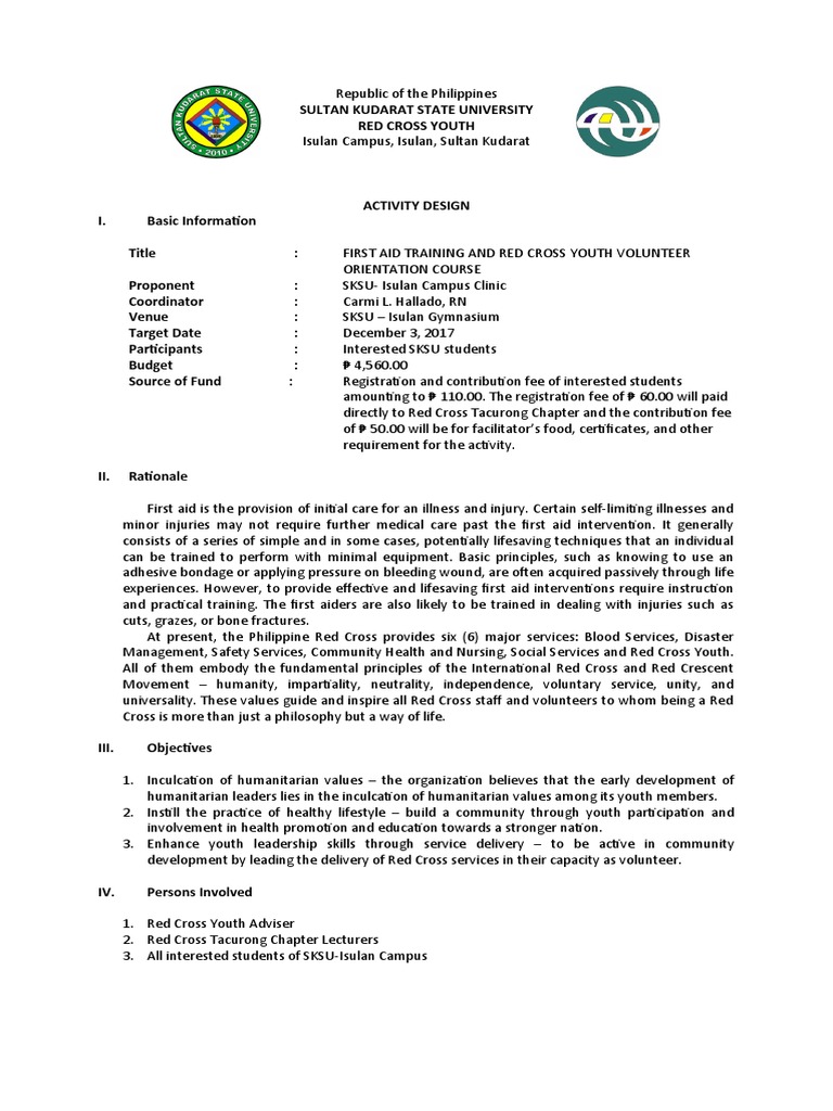 First Aid Training and Red Cross Youth Volunteer Orientation Course ...