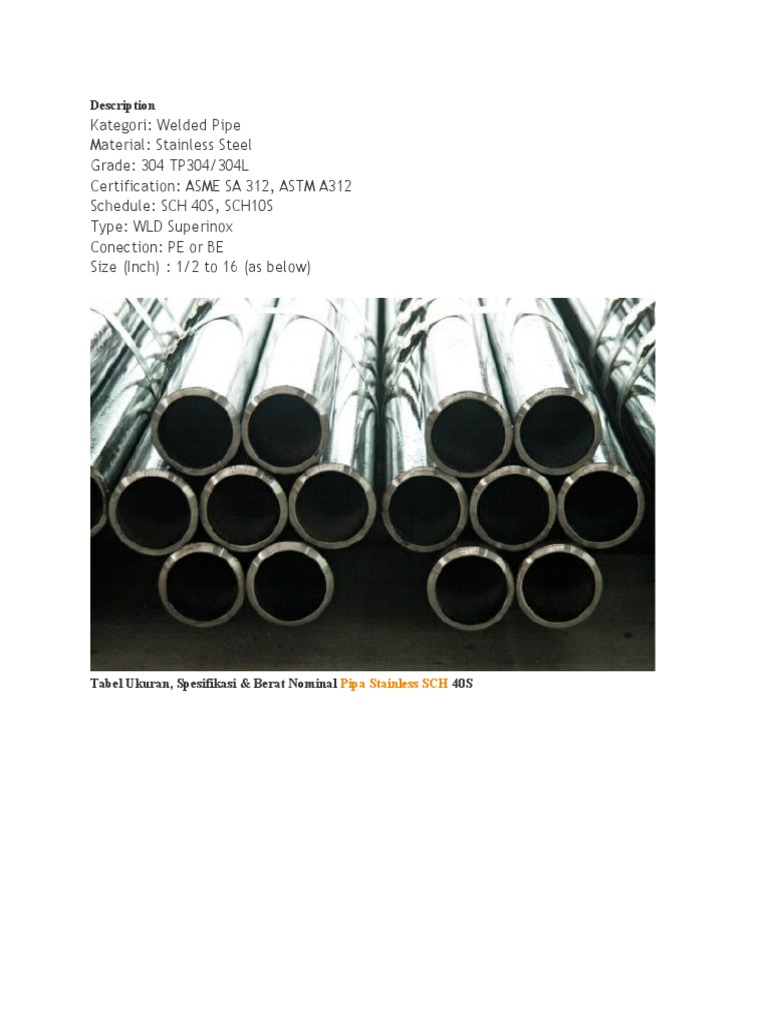 Tabel Pipa Stainless Steel 1 | PDF