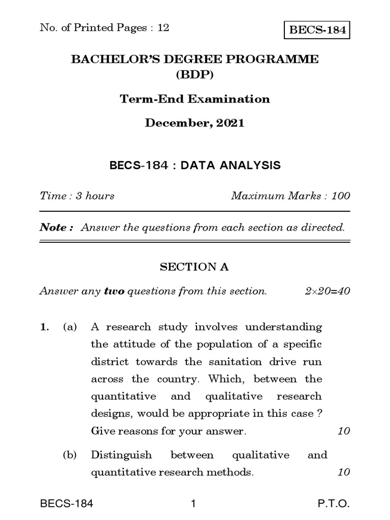 Becs-184 Question Paper | PDF | Quantitative Research | Data