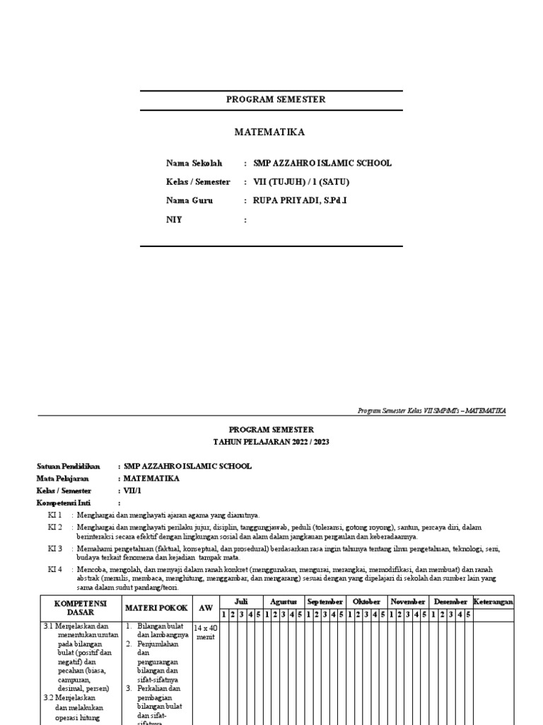 07 FORMAT PROGRAM SEMESTER - mtk7-AIS | PDF