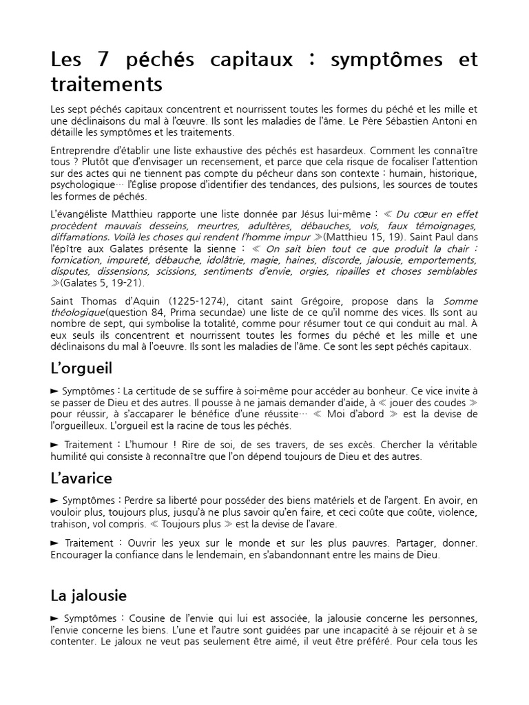 Les 7 Péchés Capitaux | PDF | Péché | Moralité
