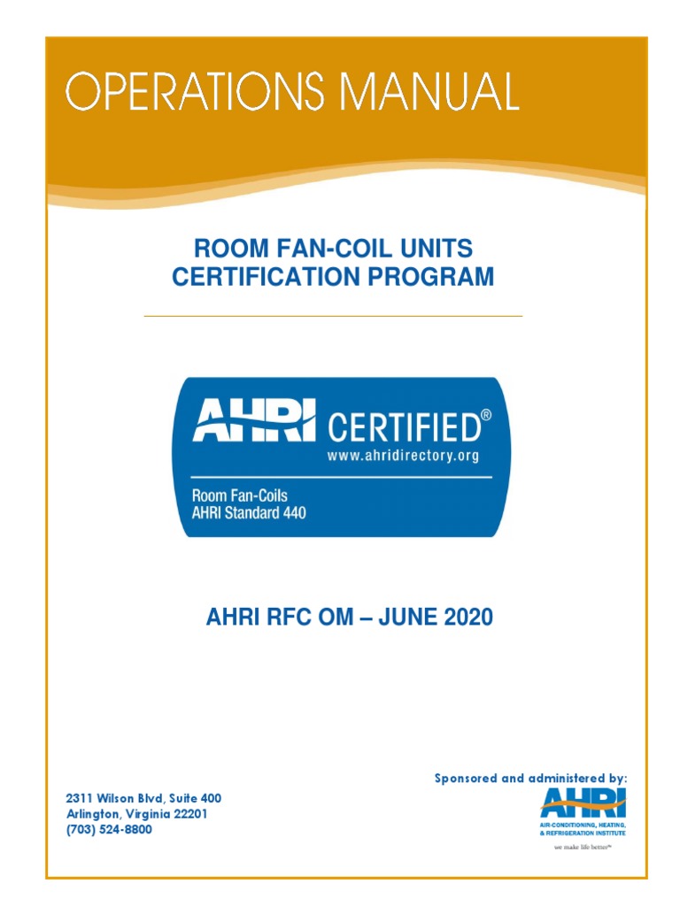 Room Fan-Coil Units Certification Program: Ahri RFC Om - JUNE 2020 | PDF | Electrical ...