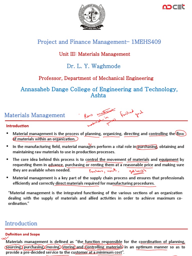 Unit III - Materials Management | PDF | Inventory | Procurement