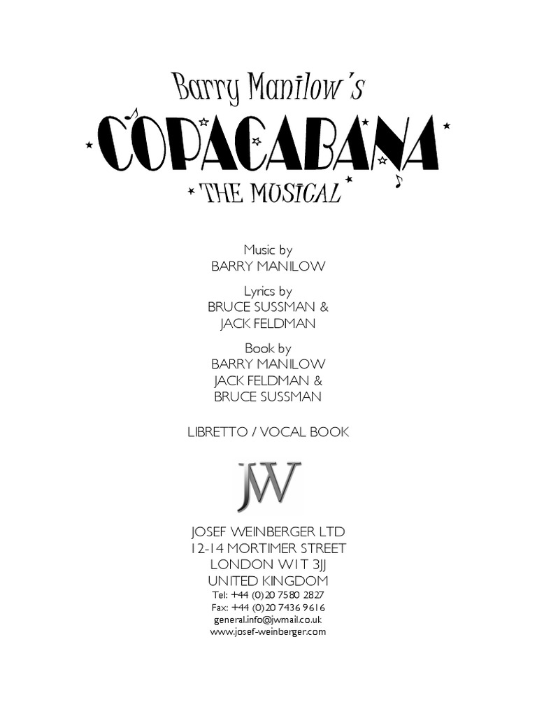 Music by Barry Manilow Lyrics by Bruce Sussman & Jack Feldman Book by ...