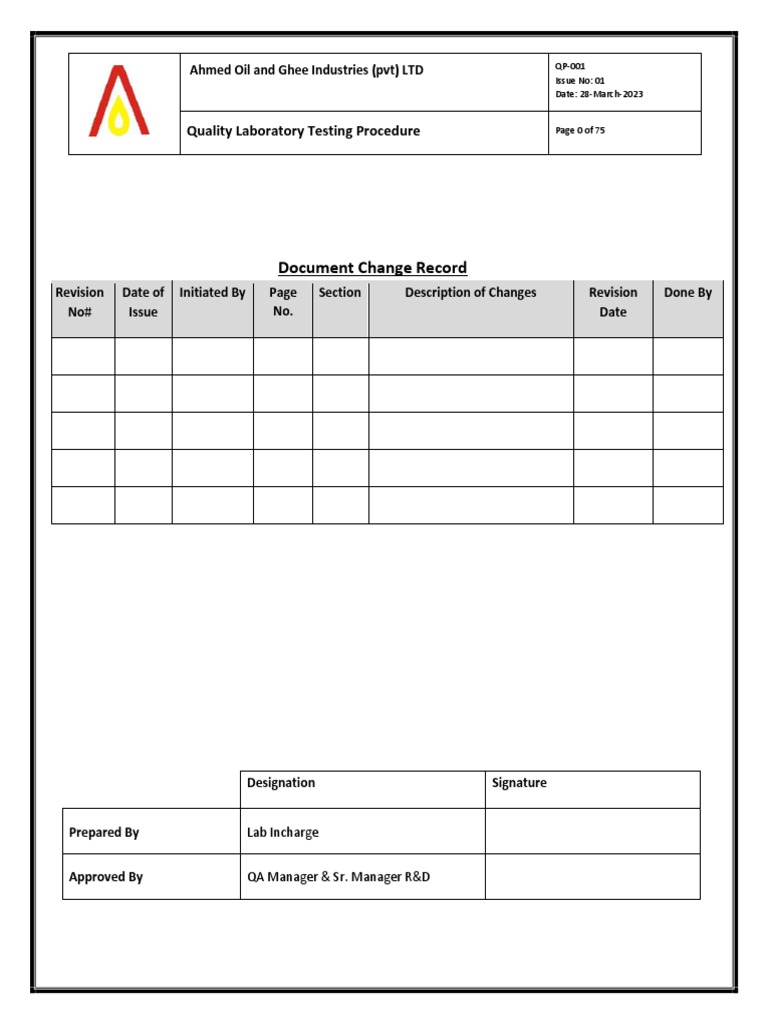 Document Change Record: Quality Laboratory Testing Procedure | PDF ...