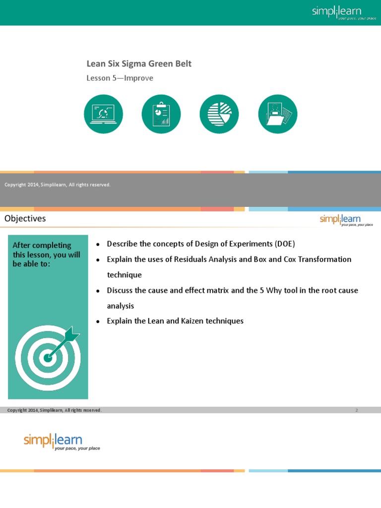 LSSGB (Simplilearn, 2014) - Lesson - 5. Improve | PDF | Errors And Residuals | Regression Analysis