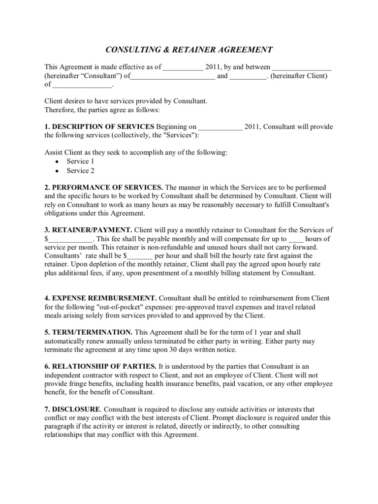 Monthly Consulting Retainer Agreement | PDF | Confidentiality ...