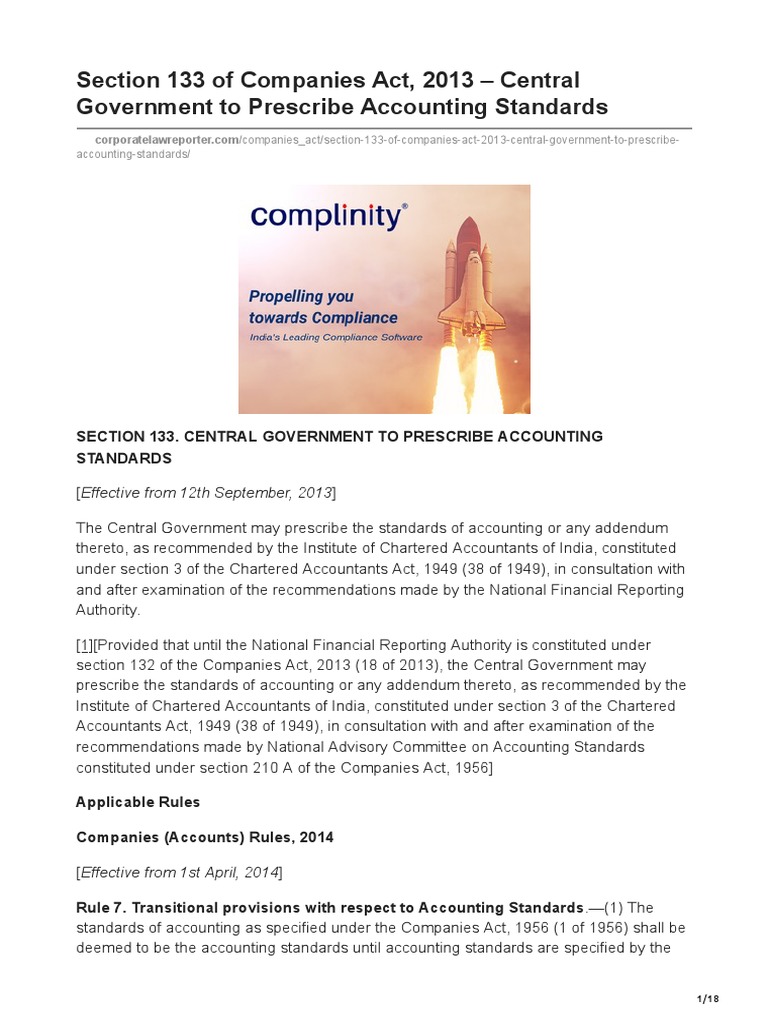 Section 133 of Companies Act, 2013 - Central Government To Prescribe Accounting Standards | PDF ...