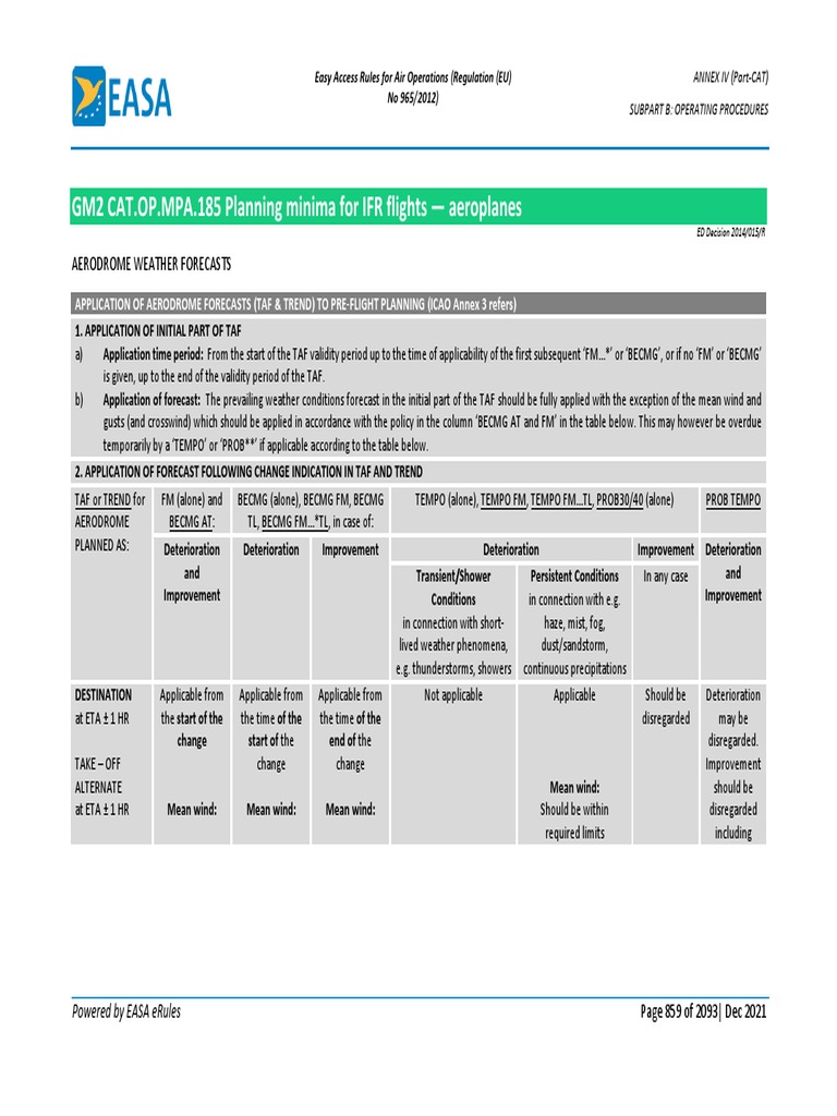 GM2 CAT - OP.MPA.185 Planning Minima For IFR Flights - Aeroplanes | PDF ...