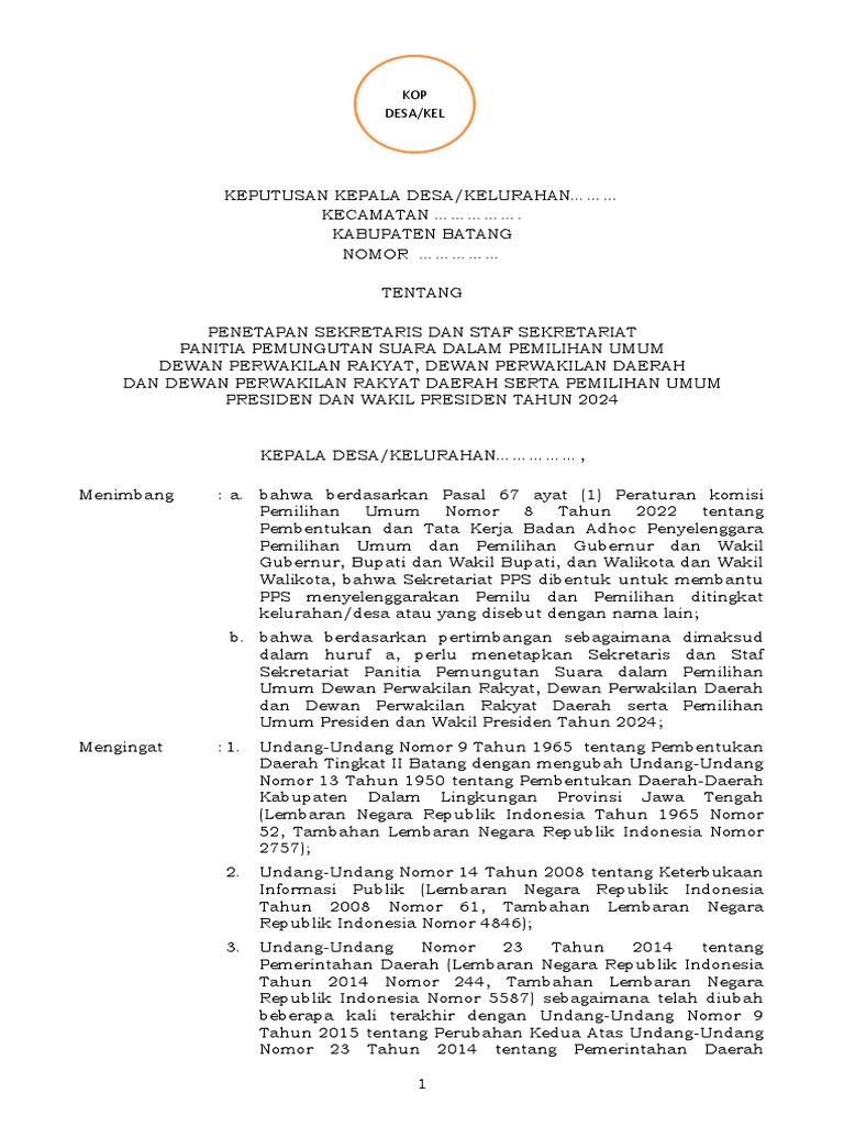 Penetapan Sekretaris dan Staf Sekretariat PPS1 | PDF