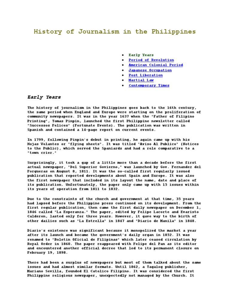 History of Journalism in The Philippines | PDF | Philippines