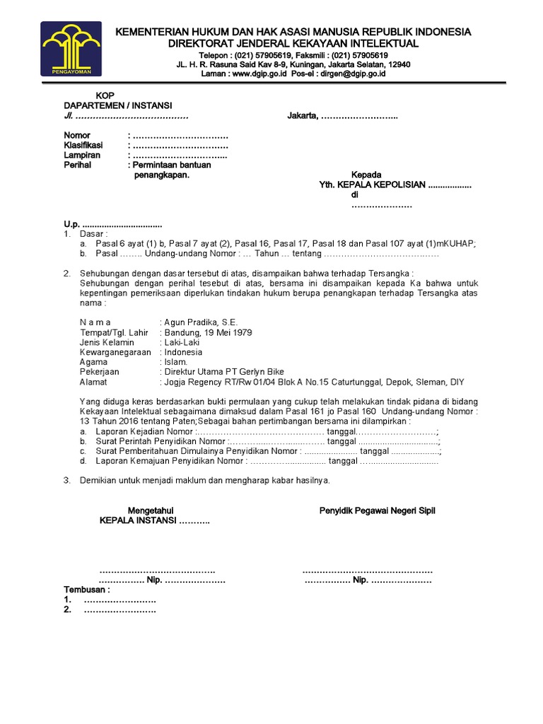 Contoh Surat Permintaan Bantuan Penangkapan | PDF