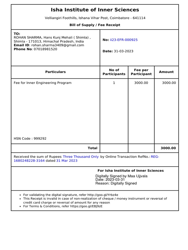 Isha Institute of Inner Sciences: ii23-EFR-000925 | PDF