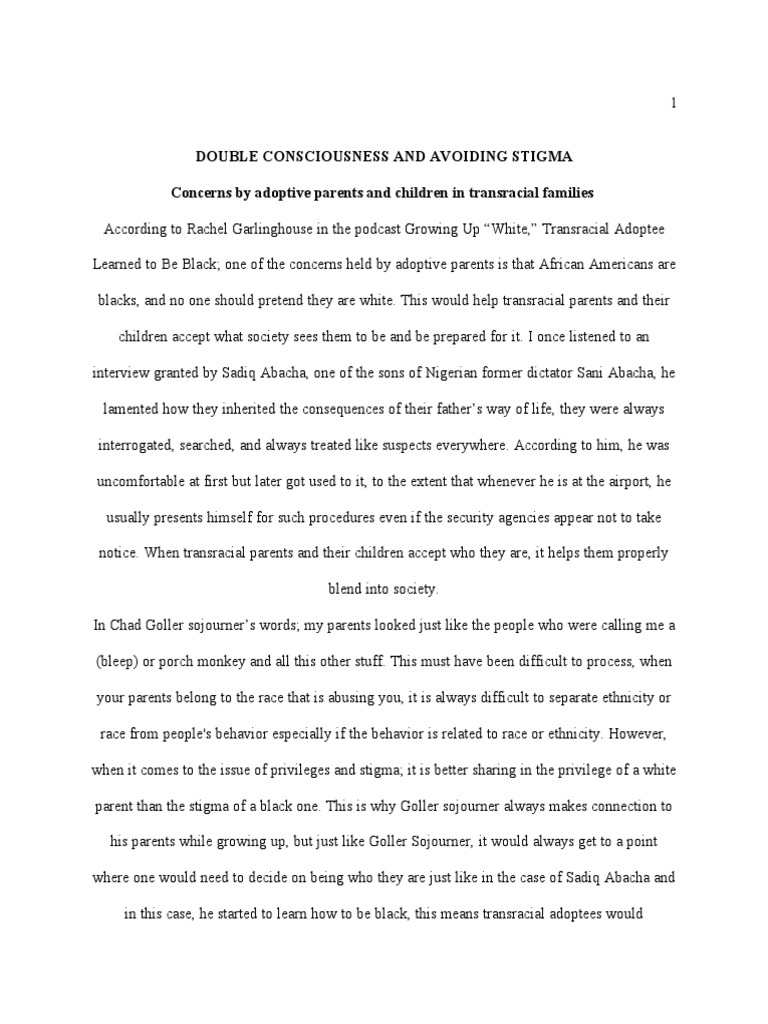 Double Consciousness and Avoiding Stigma | PDF | Interracial Adoption ...
