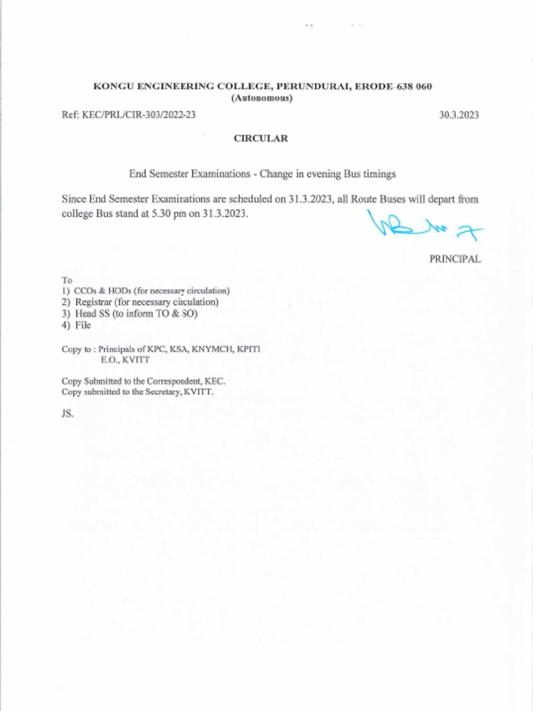 Circular 303 Change of Bus Timings | PDF