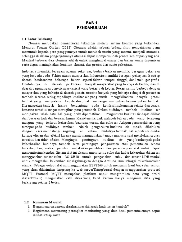 MONITORING KUALITAS AIR TAMBAK MENGGUNAKAN SENSOR DAN IOT | PDF