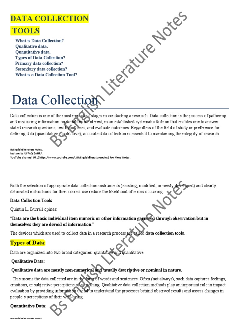 Tools of Data Collection (Sadia) | PDF | Survey Methodology | Data ...