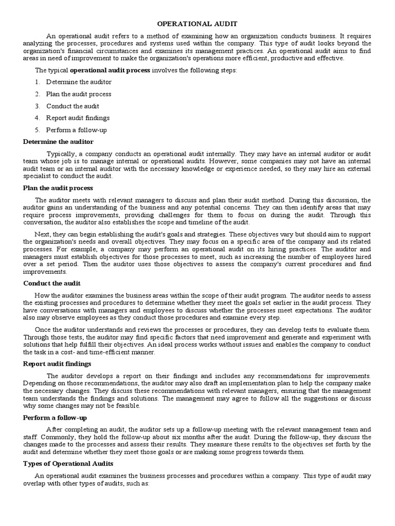 Operational Audit Notes | Download Free PDF | Audit | Internal Audit