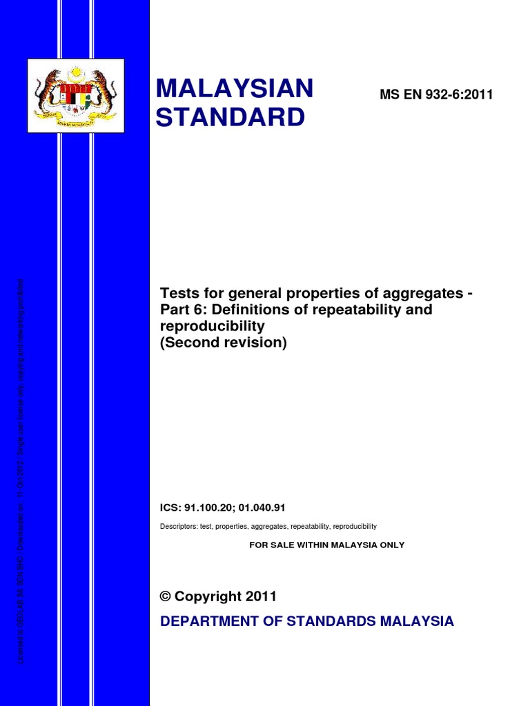 Malaysian Standard | PDF | Accuracy And Precision | Standardization