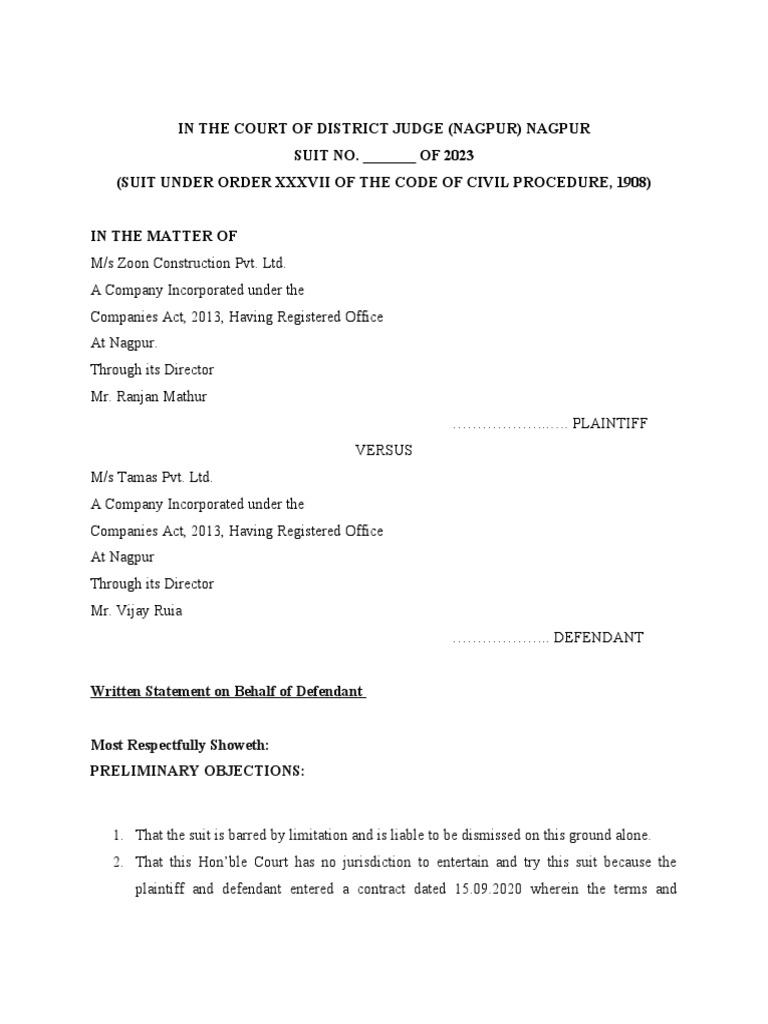 Written Statement Proforma | PDF | Lawsuit | Public Law