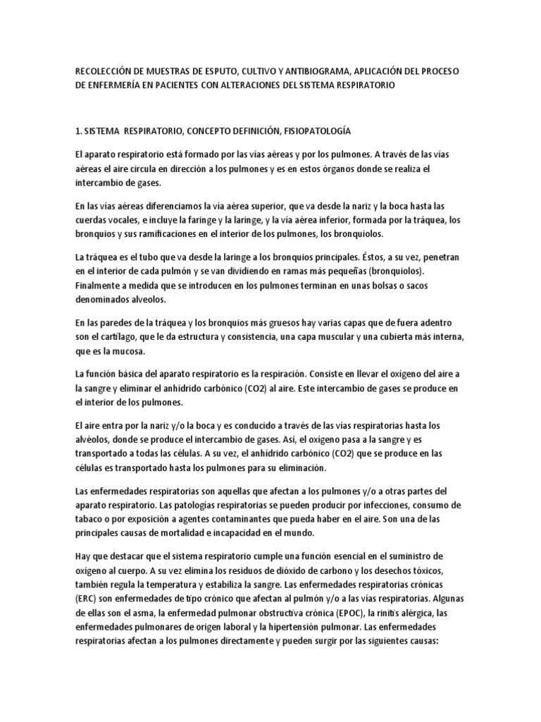 RECOLECCIÓN DE MUESTRAS DE ESPUTO | PDF | Apnea | Neumonía
