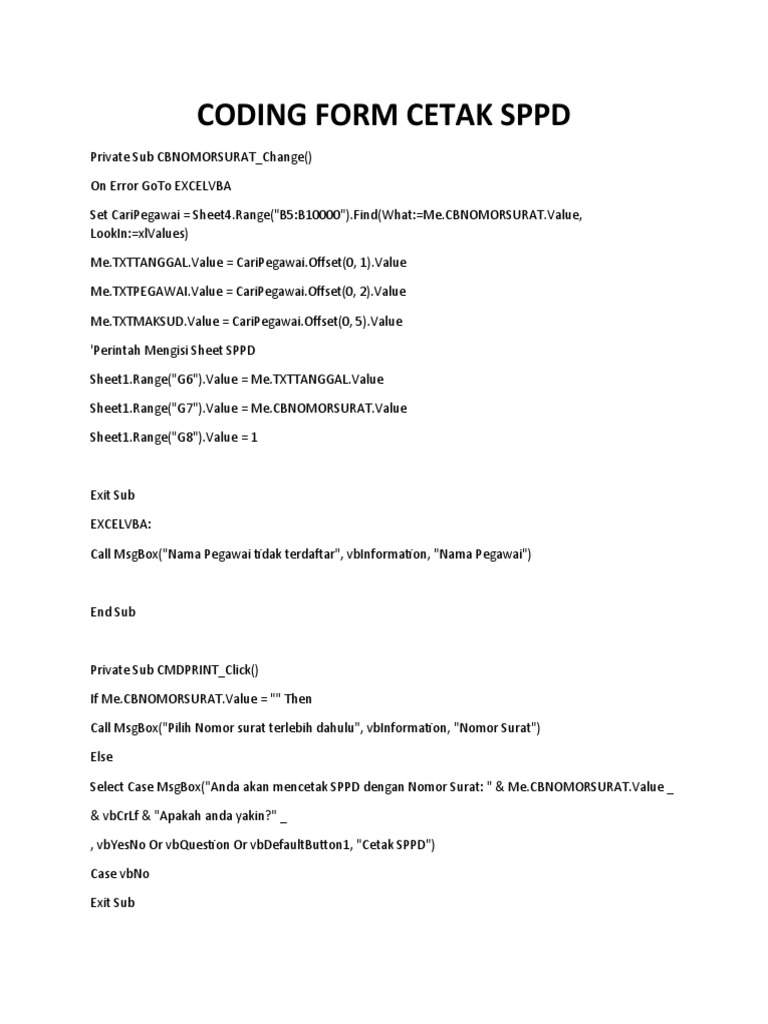 Coding Form Cetak SPPD | PDF