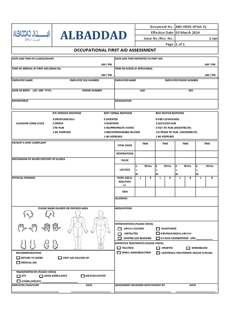 Abc-Hsse-Ofaa-31-Occupational First Aid Assessment Form | PDF | First ...