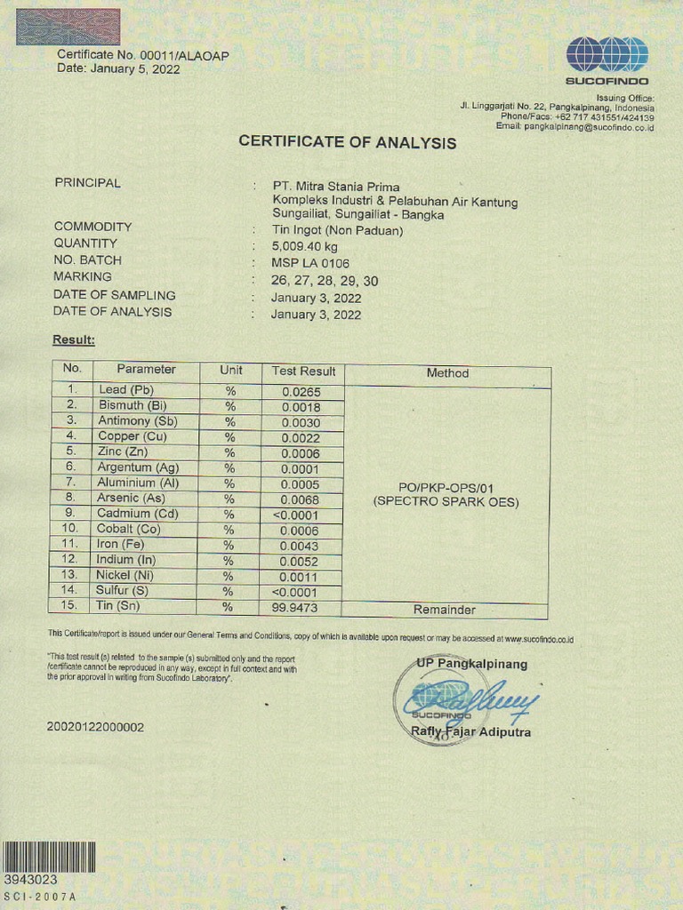 Coa MSP 00011-00015 | PDF