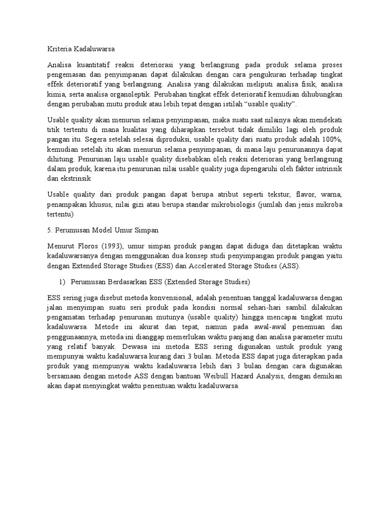 Kriteria dan Model Umur Simpan Pangan | PDF