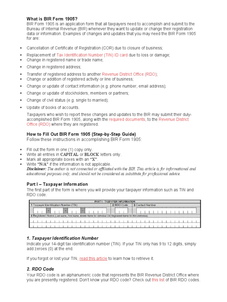 Understanding BIR Form 1905 Usage | PDF | Invoice | Receipt