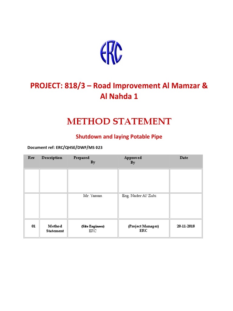 Road Improvement Project Method Statement | PDF | Safety | First Aid