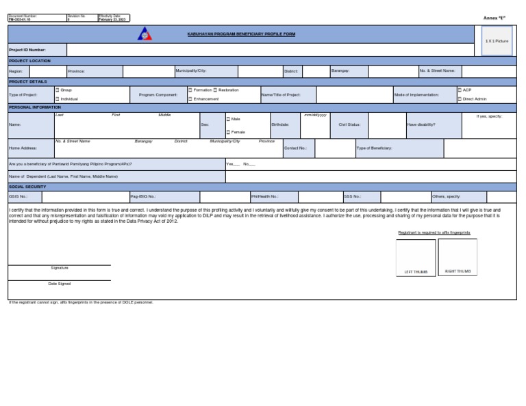 FM OO3 01.18 Kabuhayan Beneficiary Profile Form 022023 | PDF | Computing