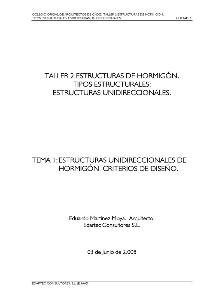 Tema 1 Estructuras Unidireccionales de Hormigón. Criterio de Diseño | PDF | Viga (Estructura ...