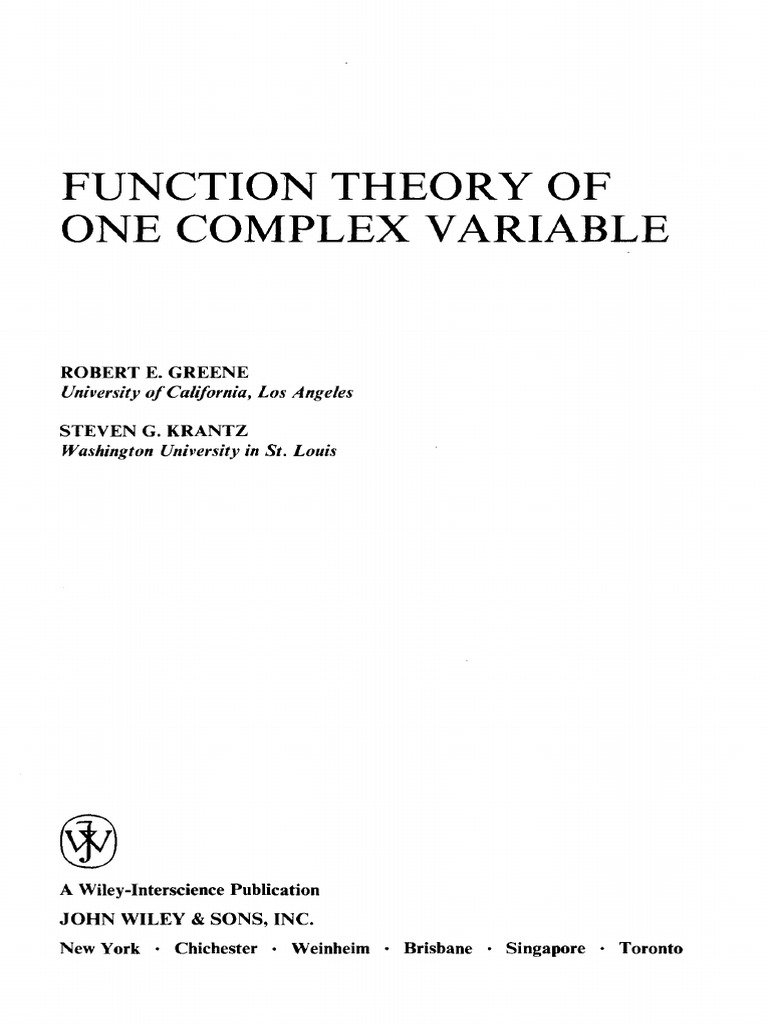 Function Theory Of One Complex Variable Robert E Greene Pdf Holomorphic Function Integral