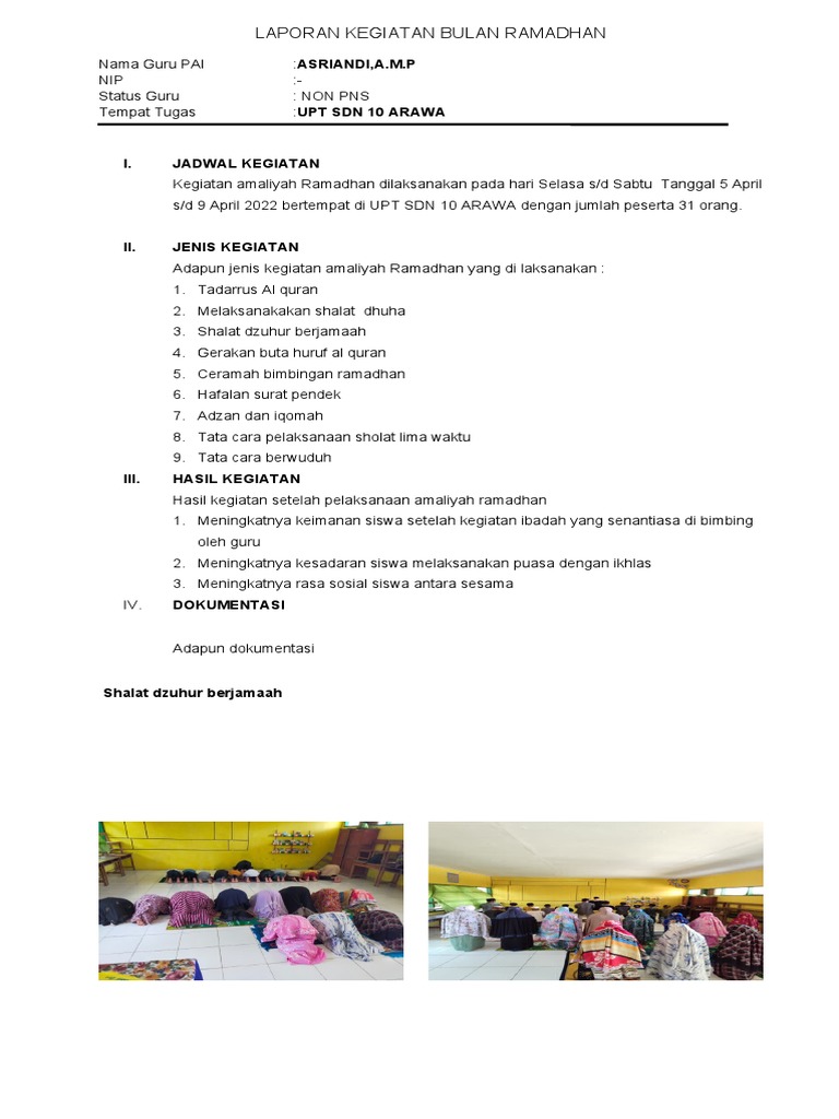 Laporan Kegiatan Ramadhan SD 10 Arw | PDF