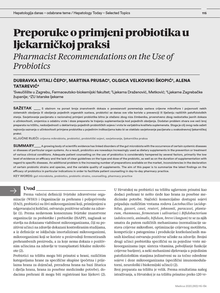 15 Vitali Cepo Preporuke o Primjeni Probiotika v03 | PDF
