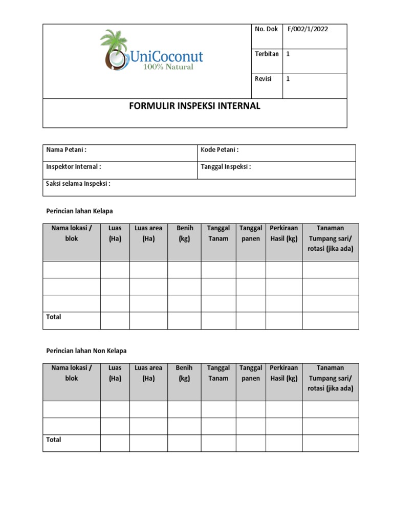 Formulir Inspeksi Internal | PDF
