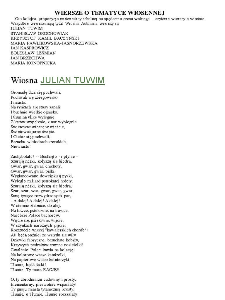 Julian Tuwim: Wiosna | PDF