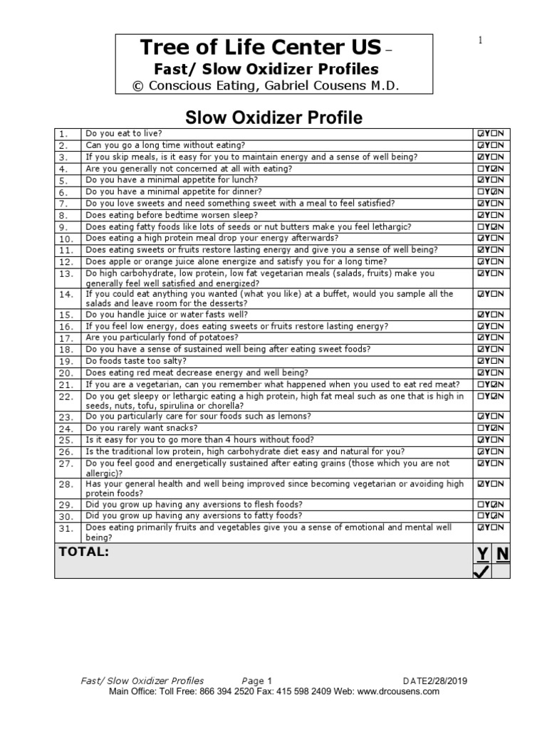 Tree of Life Center US: Slow Oxidizer Profile | PDF | Meal | Candy