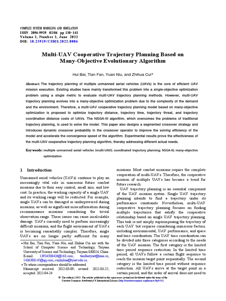 Multi Uav Cooperative Trajectory Planning Based On Many Objective Evolutionary Algorithm Pdf