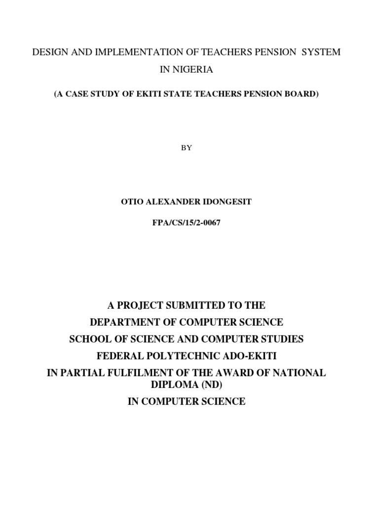 The Design and Implementation of Teachers Pension System in Nigeria ...