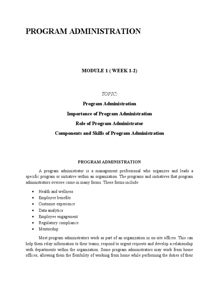 Module 1 (Week 1 2) Program Administration | PDF | Leadership ...