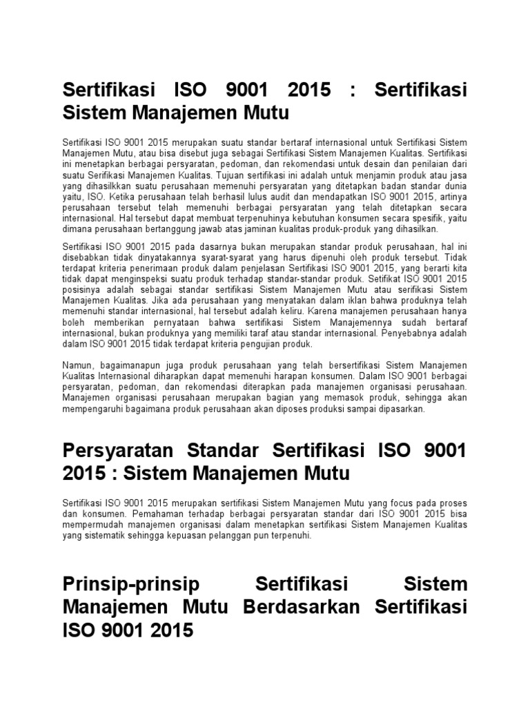 Sertifikasi ISO 9001 2015 | PDF