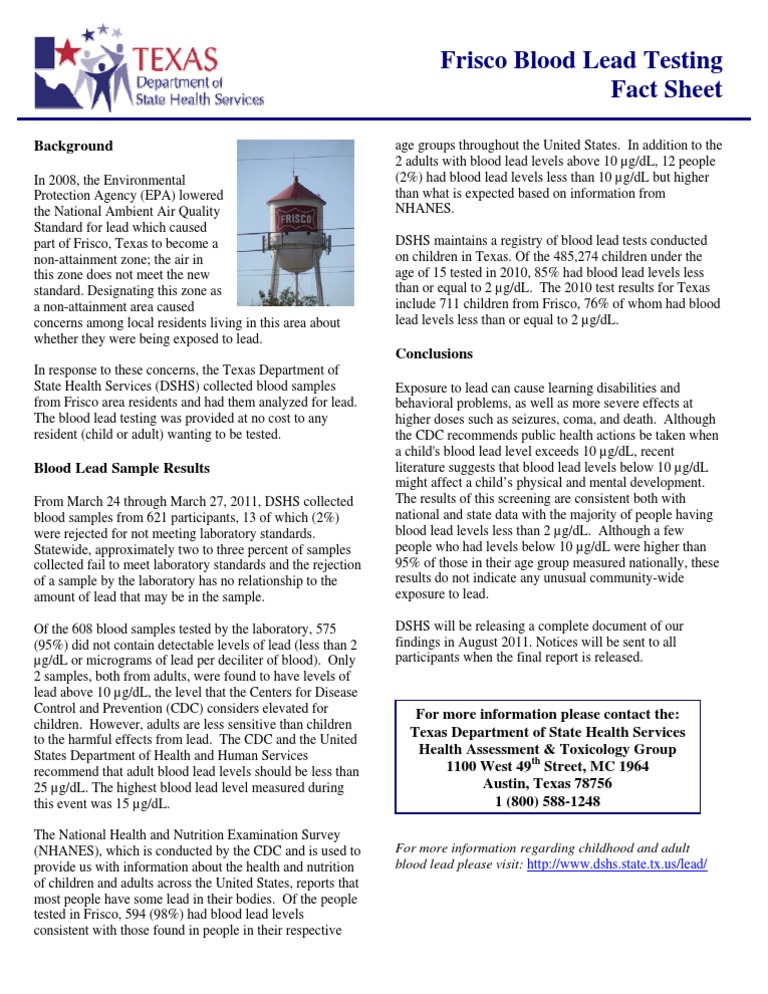 Frisco Blood Lead Testing Fact Sheet: Background | PDF | Public Health ...