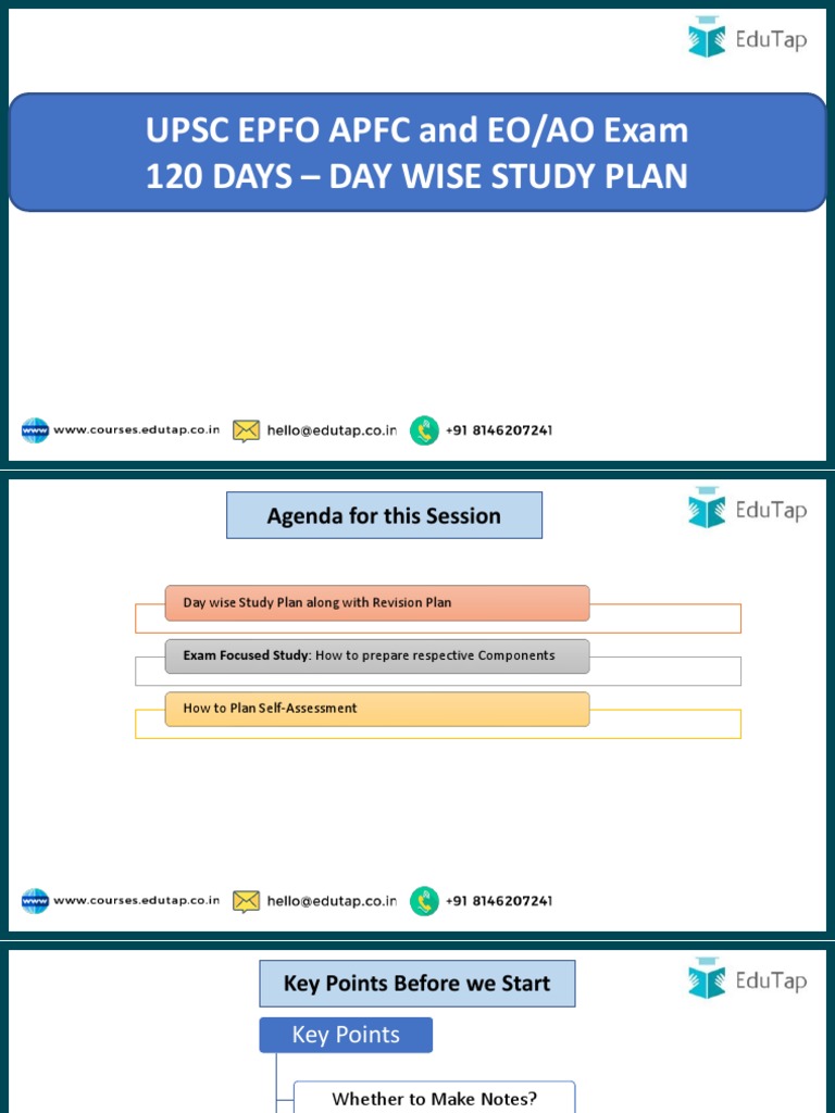 Upsc Epfo Apfc and Eo/Ao Exam 120 Days - Day Wise Study Plan | PDF ...