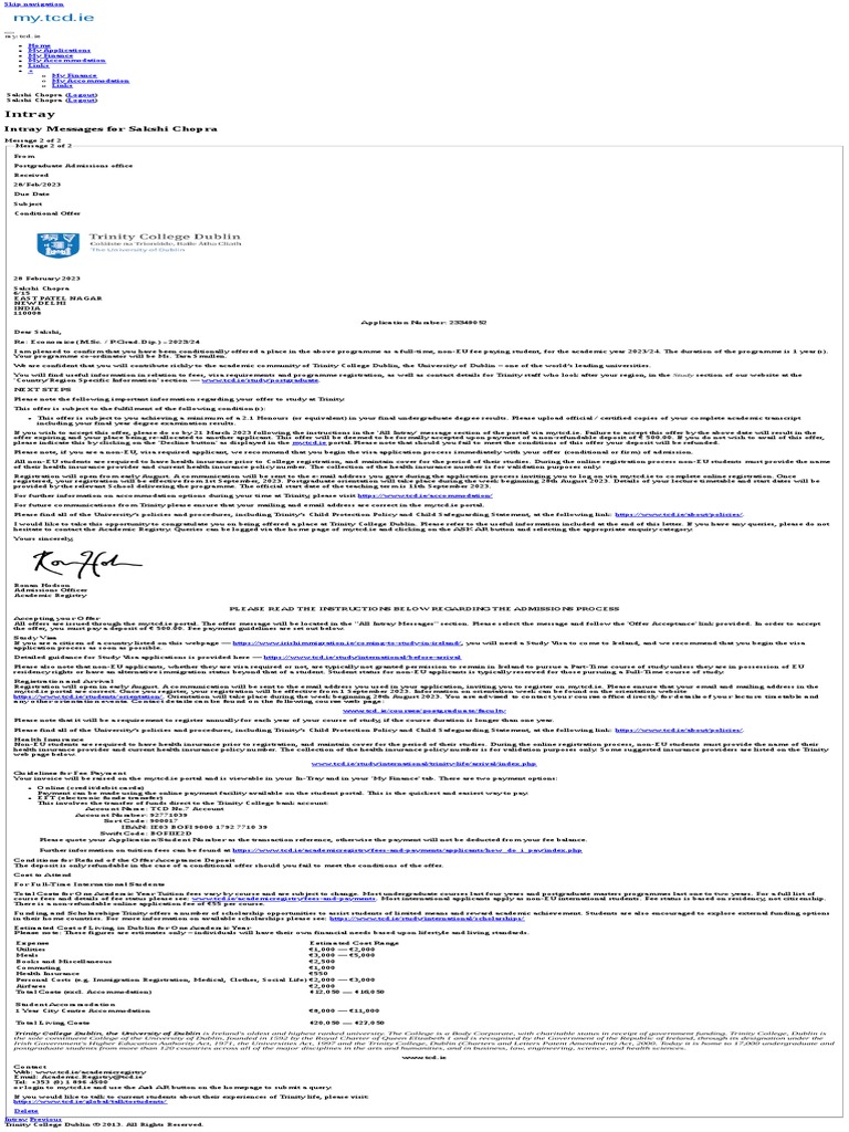 My - Tcd.ie: Intray | PDF