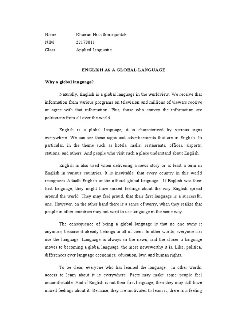 Reading Report About English As A Global Language | PDF | English ...
